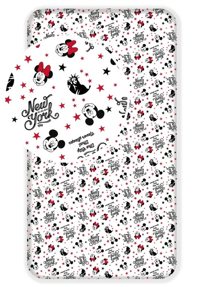 Jerry Fabrics Dětské bavlněné prostěradlo Mickey and Minnie in New York love, 90 x 200 cm