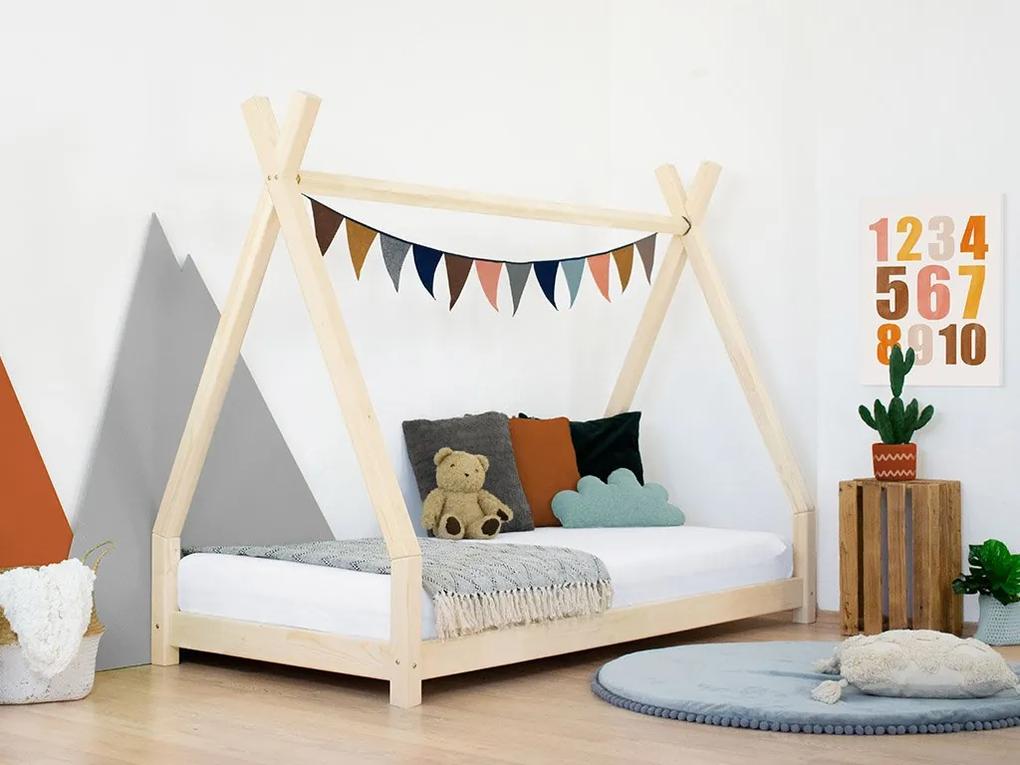 Benlemi Dětská dřevěná postel NAKANA ve tvaru teepee Zvolte barvu: Béžová, Zvolte rozměr: 140x200 cm