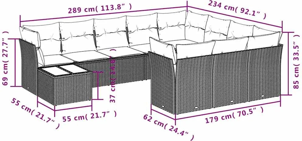 11dílná zahradní sedací souprava s poduškami černá polyratan 3218255