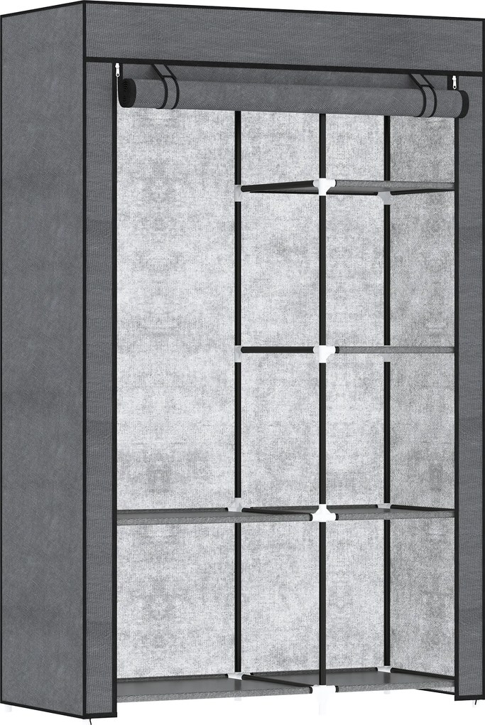 HOMCOM Textilní Šatní Skříň s 6 Policemi, Šatní Tyč, Zipová Skříň do Předsíně a Ložnice, 103 x 43 x 162,5 cm, Tmavě šedá