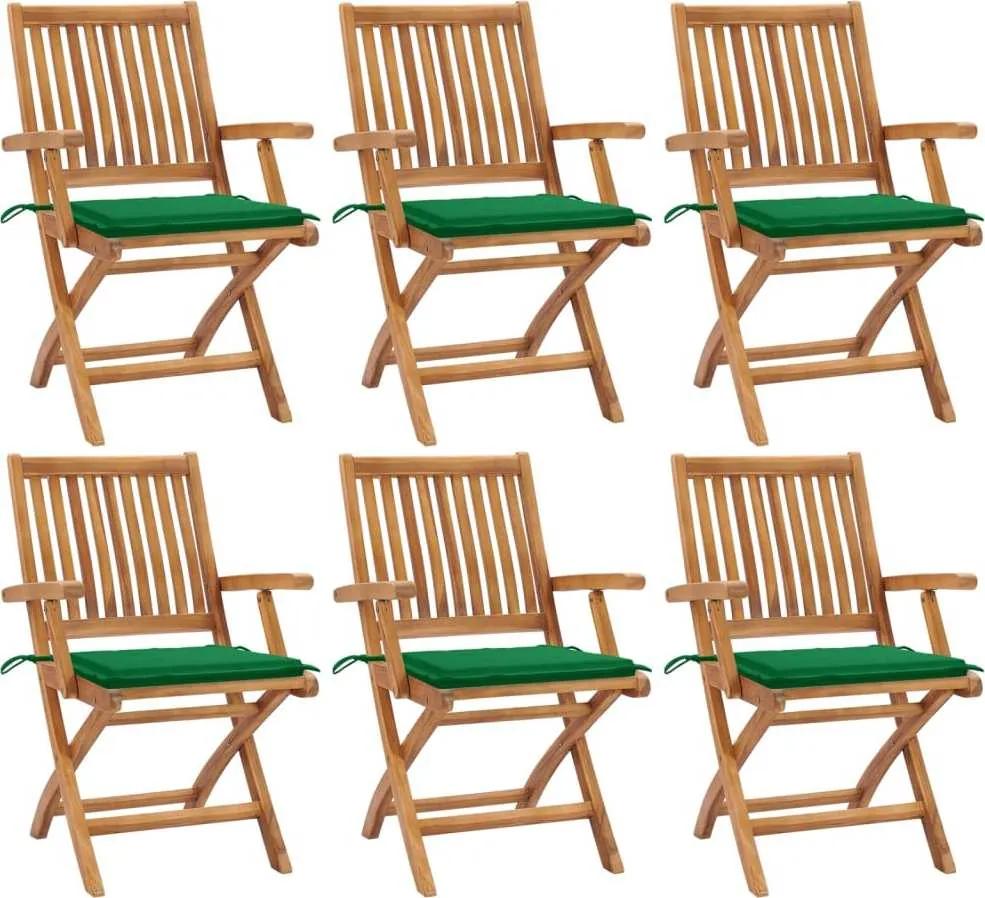 vidaXL Skládací zahradní židle s poduškami 6 ks masivní teak [3072750] Barva: Zelená