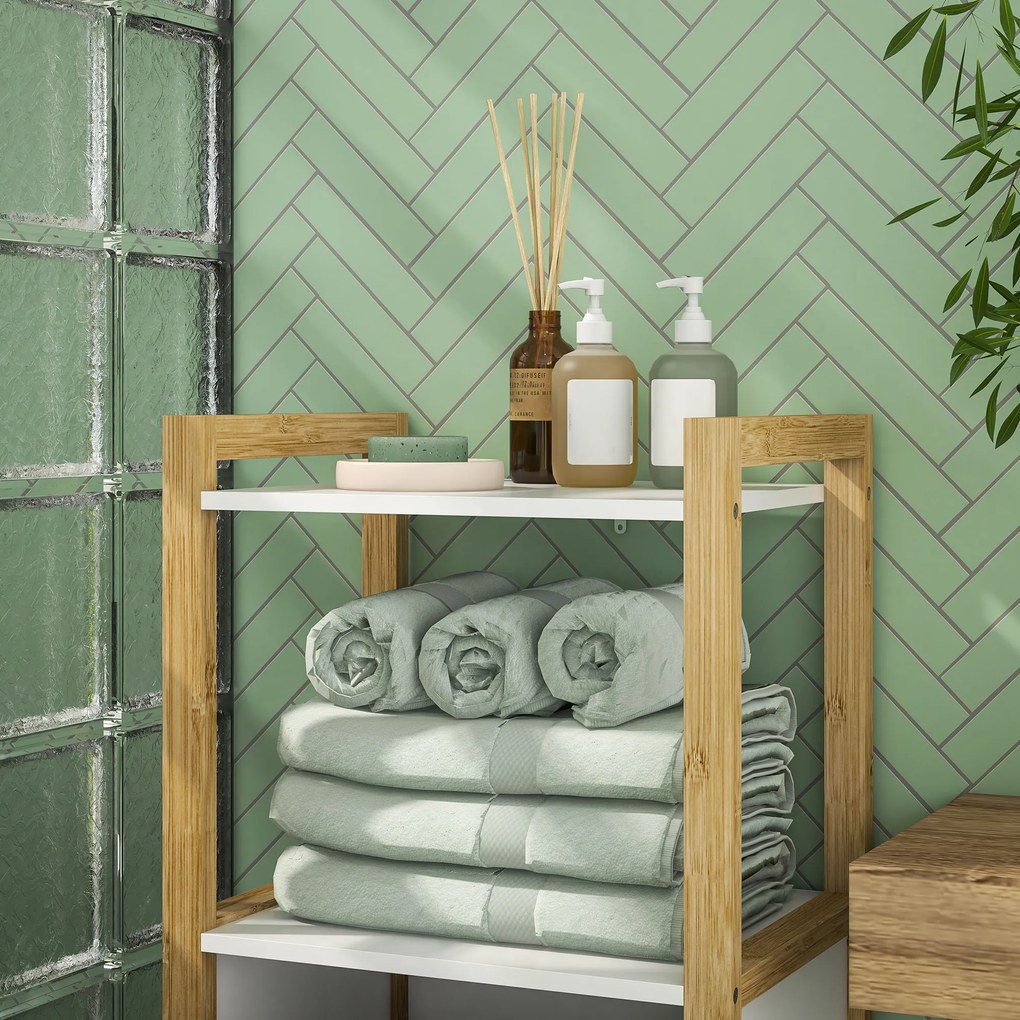 HOMCOM Bamboo Freestanding Laundry Hamper Cabinet - Koupelnová skříňka s proutěným košem - 2 police - 40L x 30Š x 86,5V cm