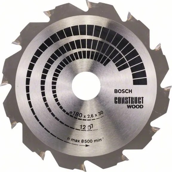 Bosch Kotouč pilový Construct Wood 180 x 30/20 x 2,6 mm, 12
