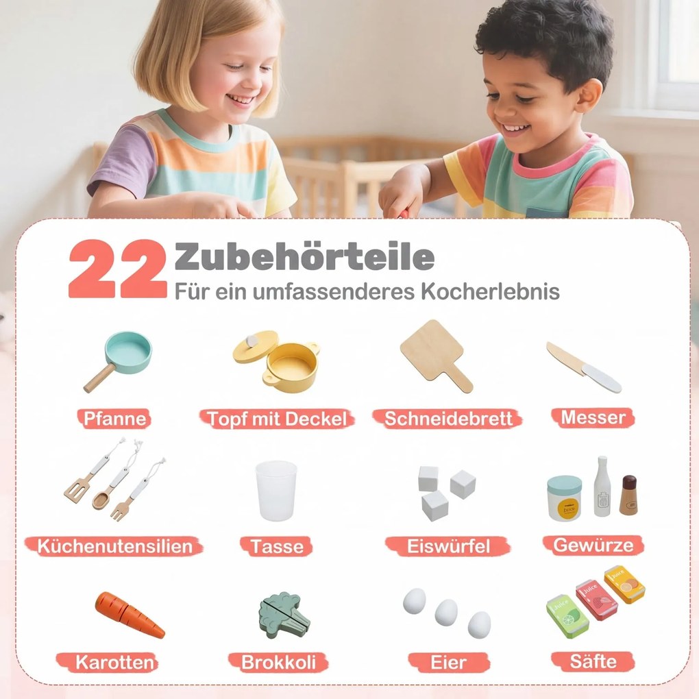 Costway Dětská kuchyňka včetně 22 doplňků rohová kuchyňka na hraní se světelnou