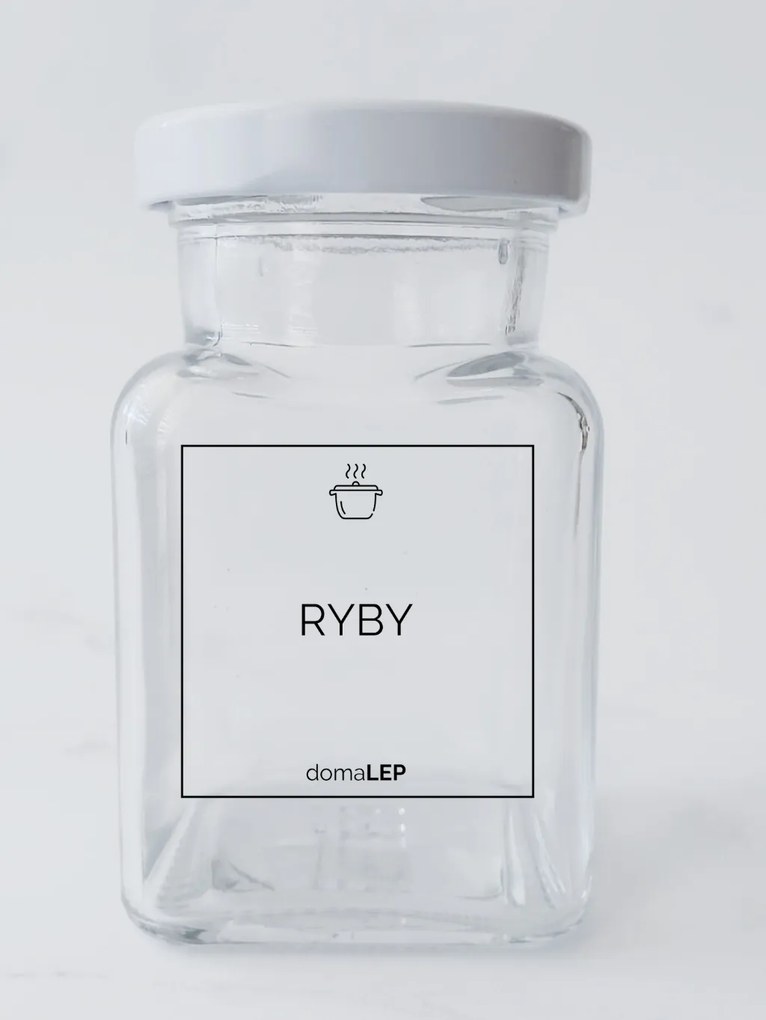 Samolepka na kořenky RYBY průhledná 5 × 5 cm základní písmo