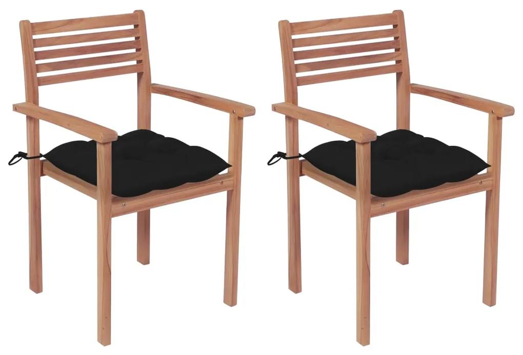 vidaXL Zahradní židle 2 ks černé podušky masivní teak