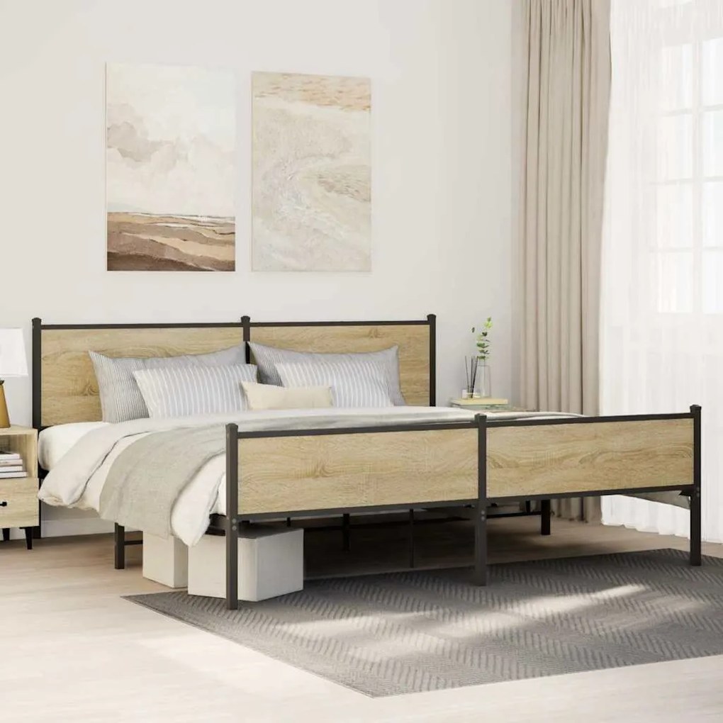 Kovový rám postele bez matrace dub sonoma 193 x 203 cm 3301403