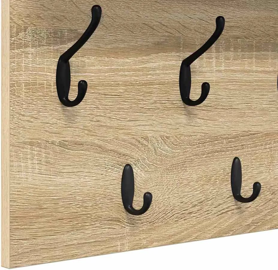 věšák, nástěnný, 1 prkno, háčky, kompozitní dřevo, 40x100x12 cm, dub sonoma, Dekorino TK20260019