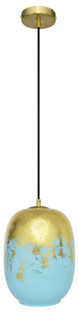 Light for home - Závěsné svítidlo se stínítkem z foukaného skla v turkusovlé barvě se zlatým zdobením 19603  "Marble", 1x60W, E27