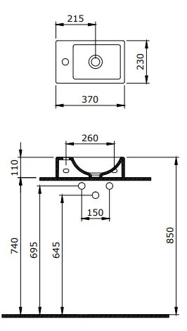 BOCCHI Milano Mini - Umyvátko bez přepadu, otvor na baterii vlevo, 370x230 mm, bílá lesklá