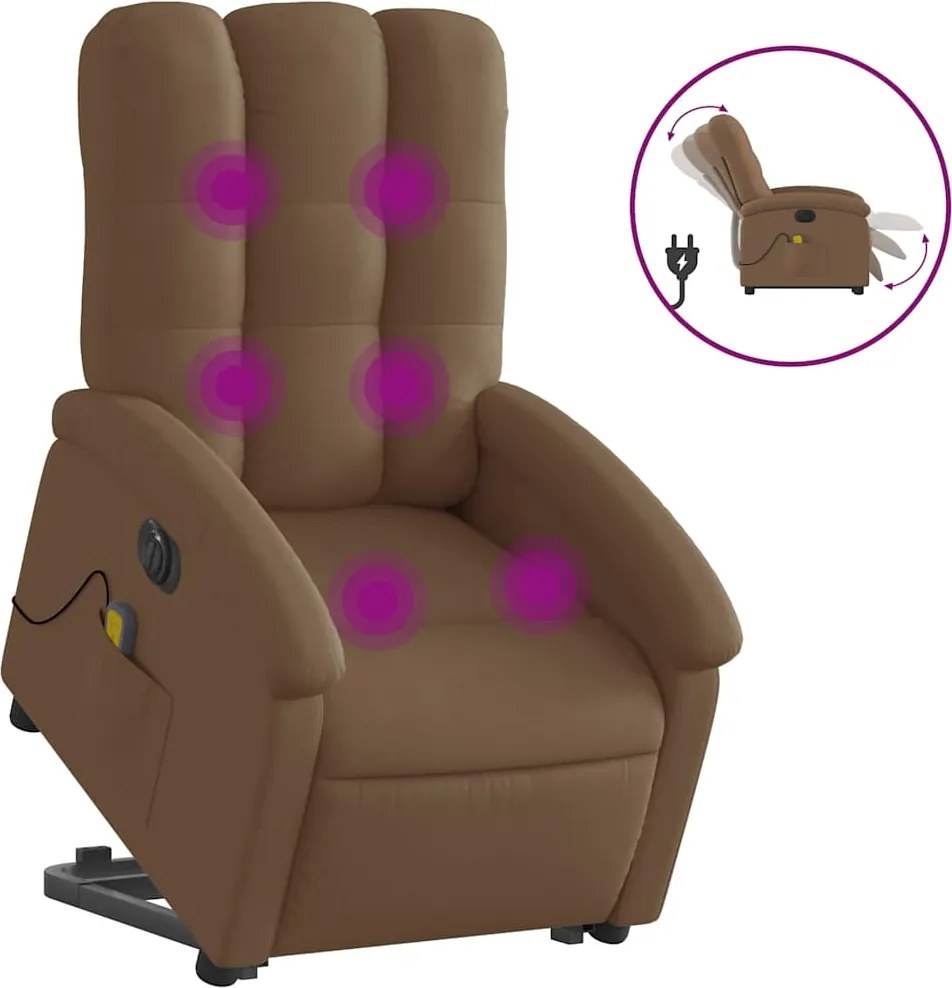 Elektrické zvedací masážní polohovací křeslo hnědé textil 3204132
