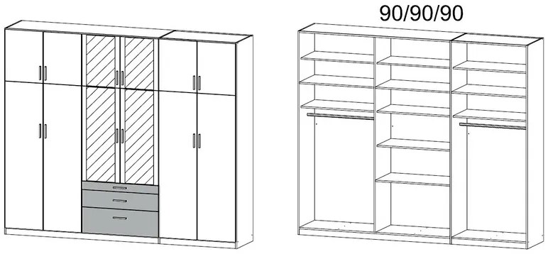 Šatní skříň Hildesheim, 271 cm, dub sonoma/bílá