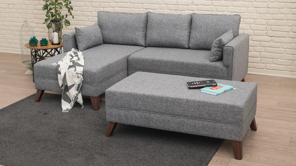 Hanah Home Dvoumístná pohovka BELLA šedá levá 205 cm s taburetem 825BLC1505