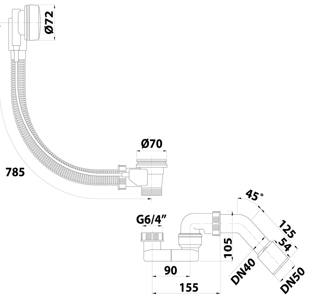 Bruckner, Vanová souprava, L-785mm, DN 40/50, ABS/chrom, 164.170.0