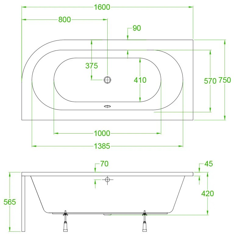 BPS-koupelny Akrylátová asymetrická vana k vestavbě HYD-EBI160L-VEST 160x75 cm LEVÁ, bílá