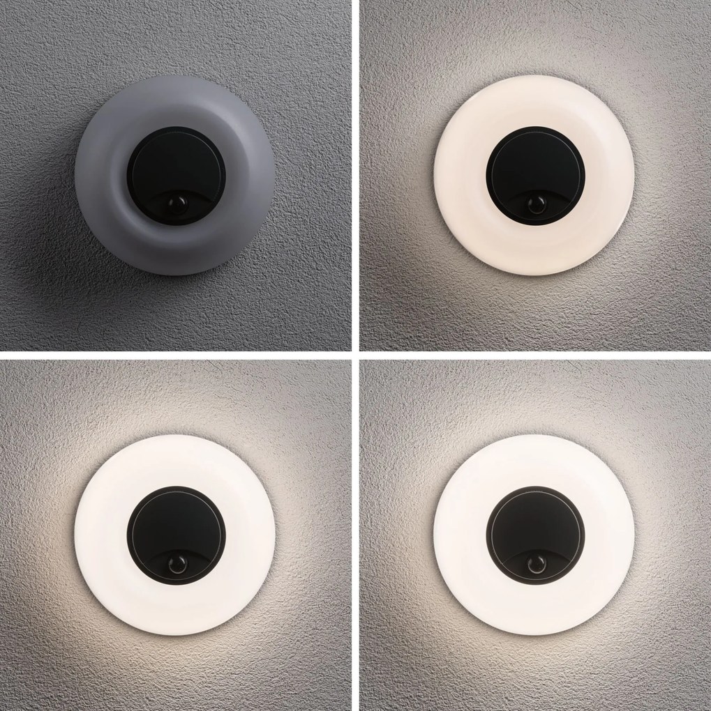 P 94956 LED venkovní nástěnné svítidlo Aureva pohybové čidlo IP65 kruhové 220mm 2200 - 4000K 20,5W 230V antracit/bílá polykarbonát - PAULMANN