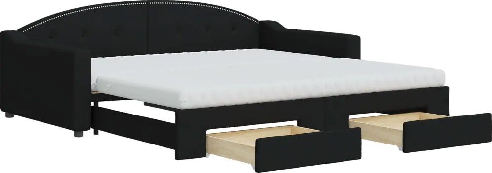 Válenda s přistýlkou a zásuvkami černá 100 x 200 cm textil 3197591