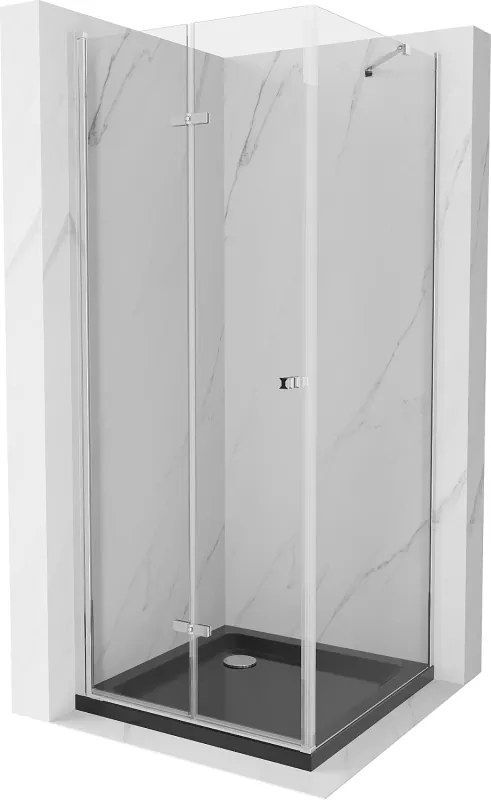 Mexen Lima, sprchový kout 90 (dveře) x 90 (stěna) cm, 6mm čiré sklo, chromový profil + SLIM sprchová vanička černá 5cm s chromovým sifonem, 856-090-090-01-00-4070