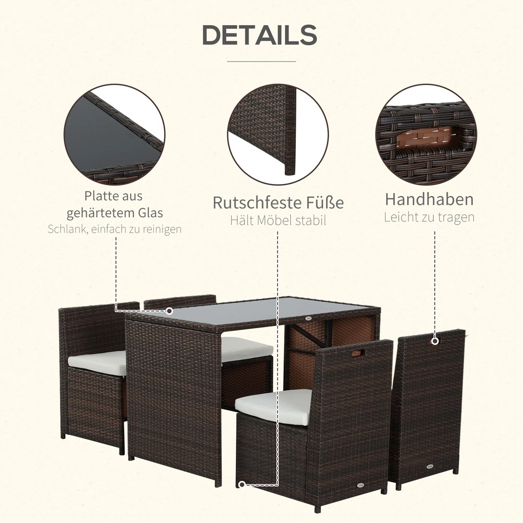 Outsunny polyratanový zahradní set 5 ks zahradní nábytek lounge set, odolný proti povětrnostním vlivům a elegantní pro balkon terasu | Aosom.de