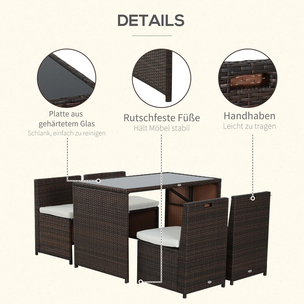 Outsunny polyratanový zahradní set 5 ks zahradní nábytek lounge set, odolný proti povětrnostním vlivům a elegantní pro balkon terasu