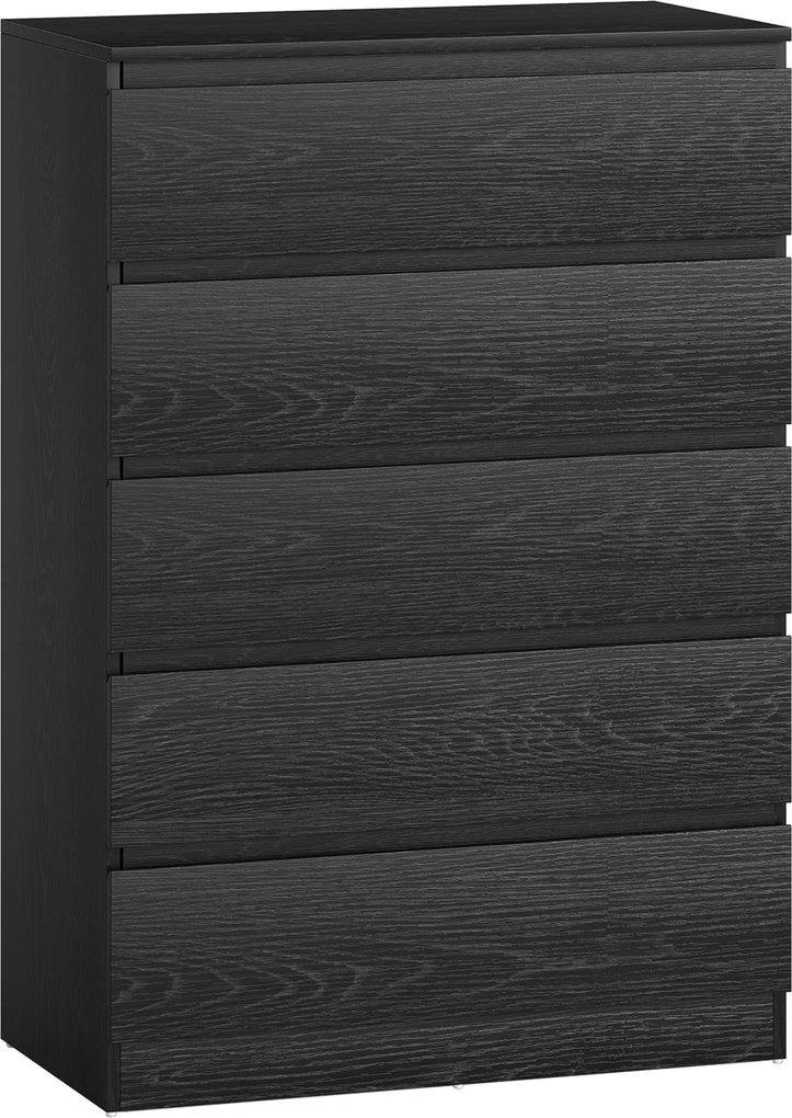 HOMCOM komoda do ložnice s 5 zásuvkami, zásuvková skříň do obývacího pokoje, kanceláře, moderní design 77x40x111,5 cm, černě dřevěný