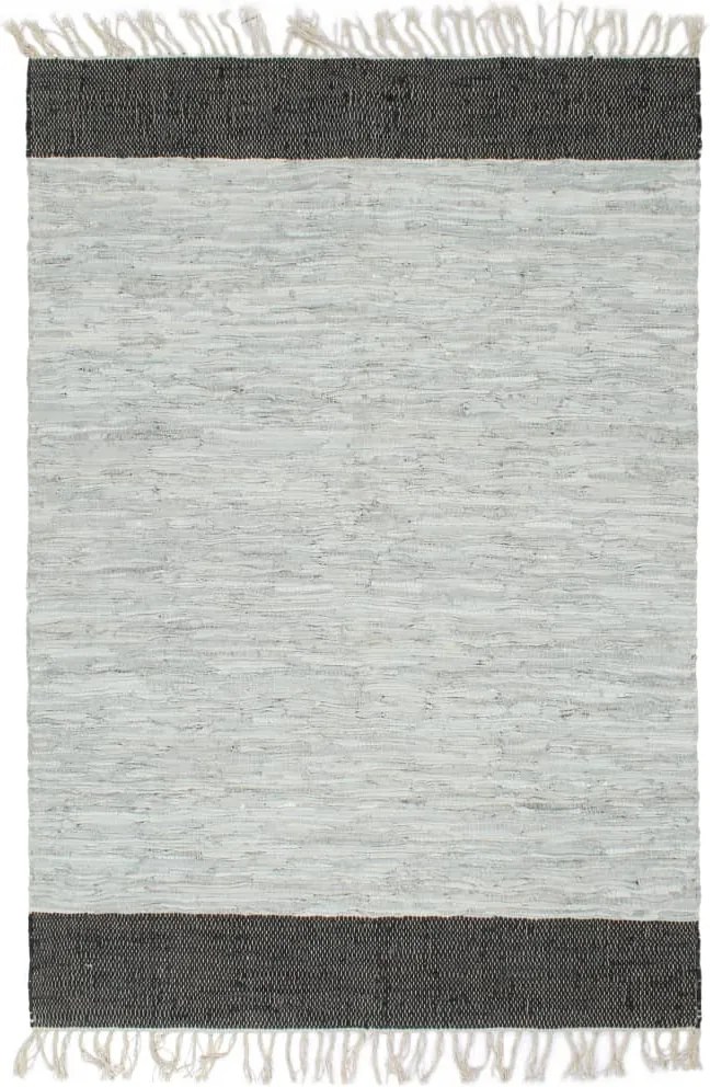 Ručně tkaný koberec Chindi kůže - světle šedý a černý | 80x160 cm