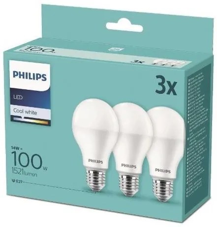 Led žárovka philips led 14-100w, e27 4000k, 3ks
