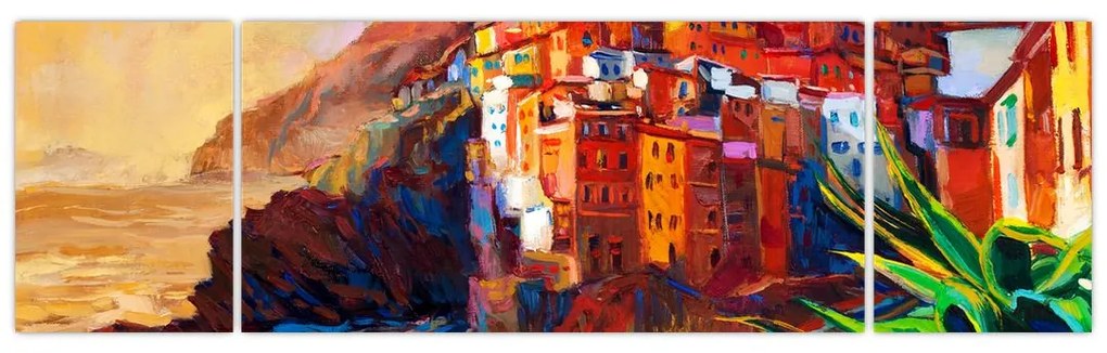 Obraz - Vesnice na pobřeží Cinque Terre, Italská riviéra, moderní impresionismus (170x50 cm)