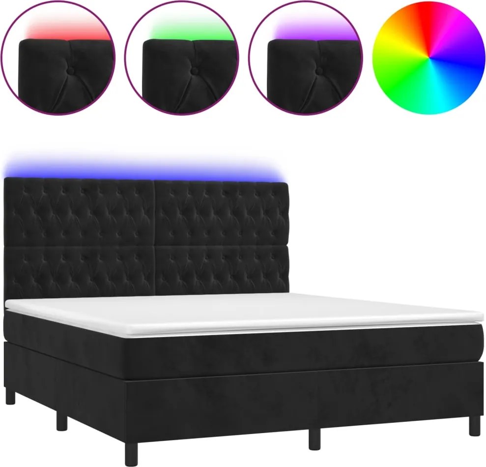 Box spring postel s matrací a LED černá 160x200 cm samet 3136313