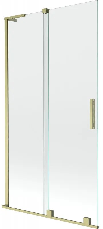 Mexen Velar L, 2-křídlová posuvná vanová zástěna 100 x 150 cm, 8mm čiré sklo, zlatý matný profil, 896-100-003-01-55