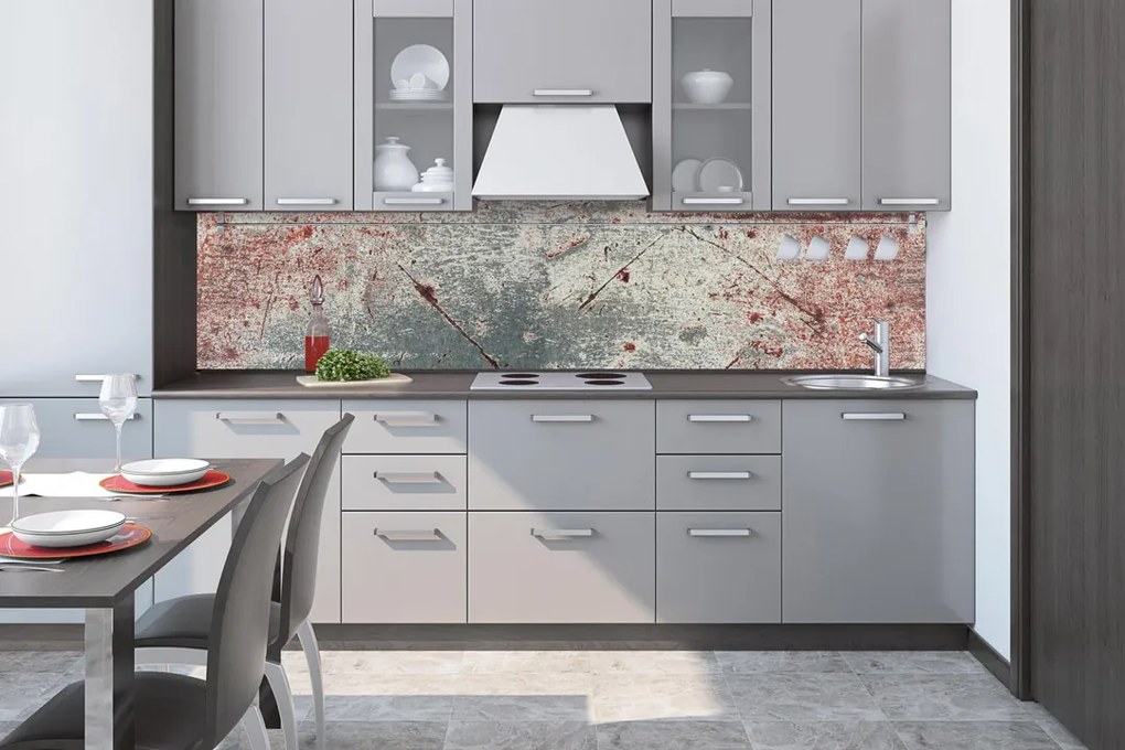 DIMEX | Fototapeta do kuchyně Rustikální kamenná zeď KI-260-147 | 260 x 60 cm | červená, hnědá, šedá