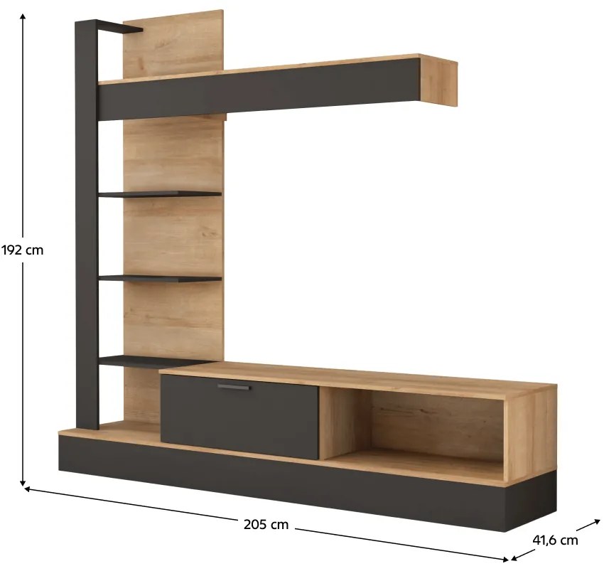 Kondela Obývací stěna, dub riviera/černá, GELUZA