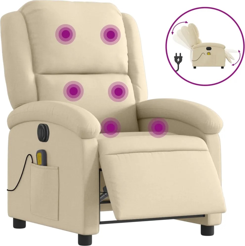 Elektrické masážní polohovací křeslo krémové textil 3204161