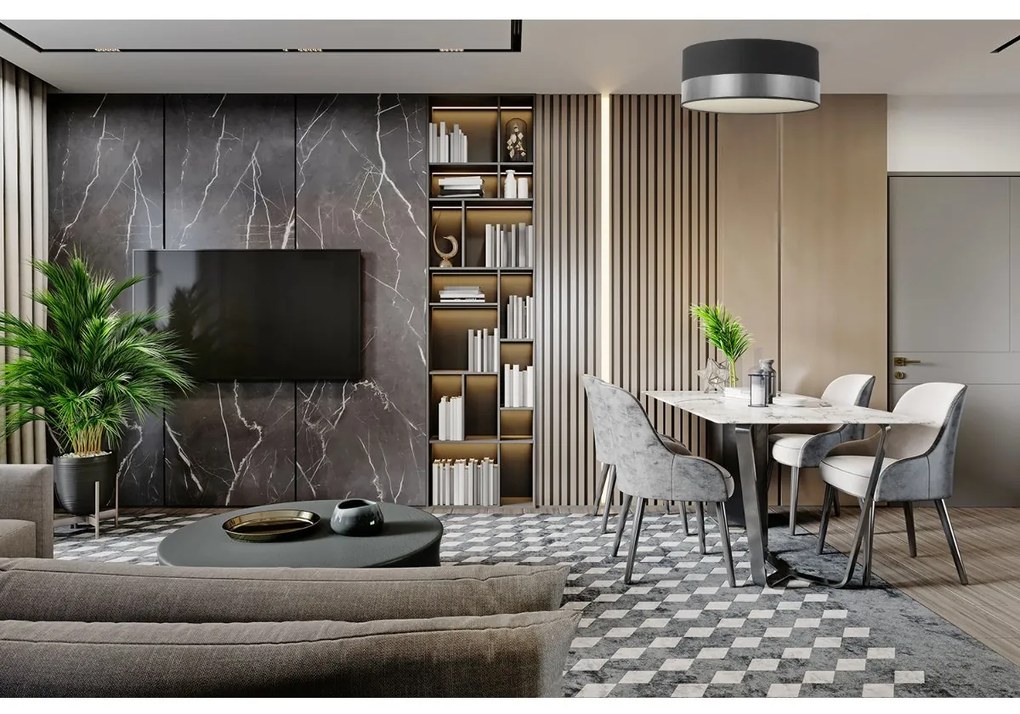Stropní svítidlo Elegance, 1x chromové/černé textilní stínítko, (bílé plexisklo), (fi 40cm)