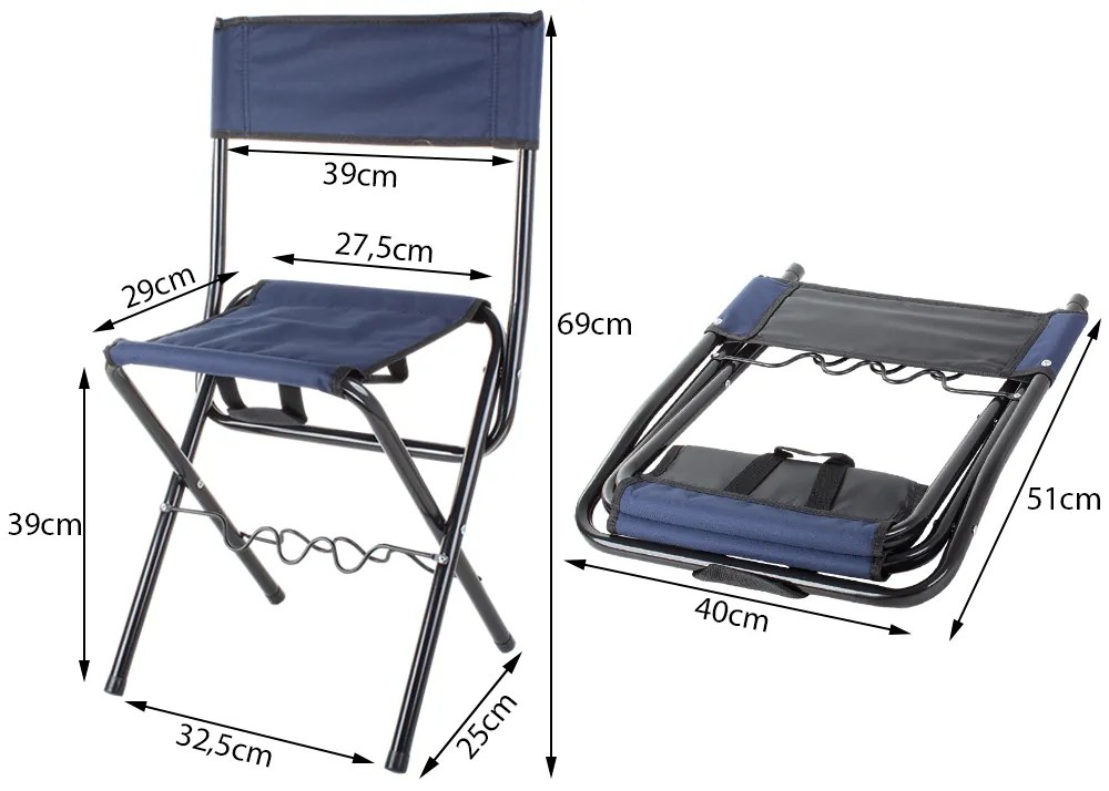 Verk 01678 Kempingová skládací židlička s držákem na rybářský prut modrá