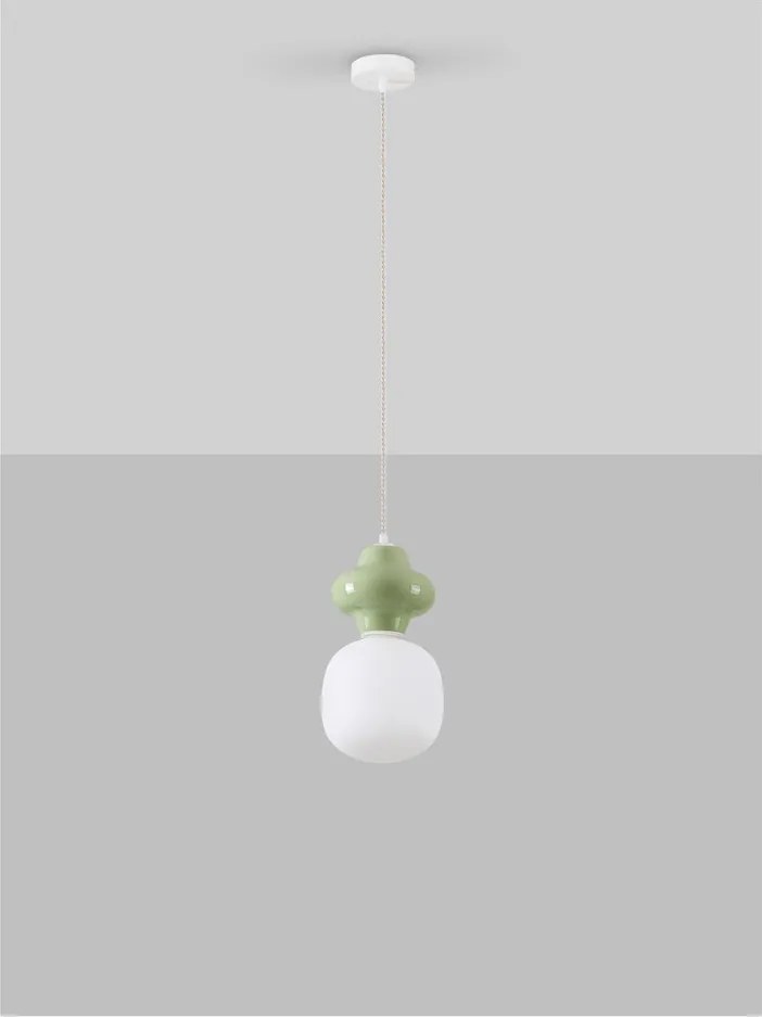 Bílé/světle zelené keramické závěsné svítidlo se skleněným stínidlem ø 18 cm Clio – Nova Luce