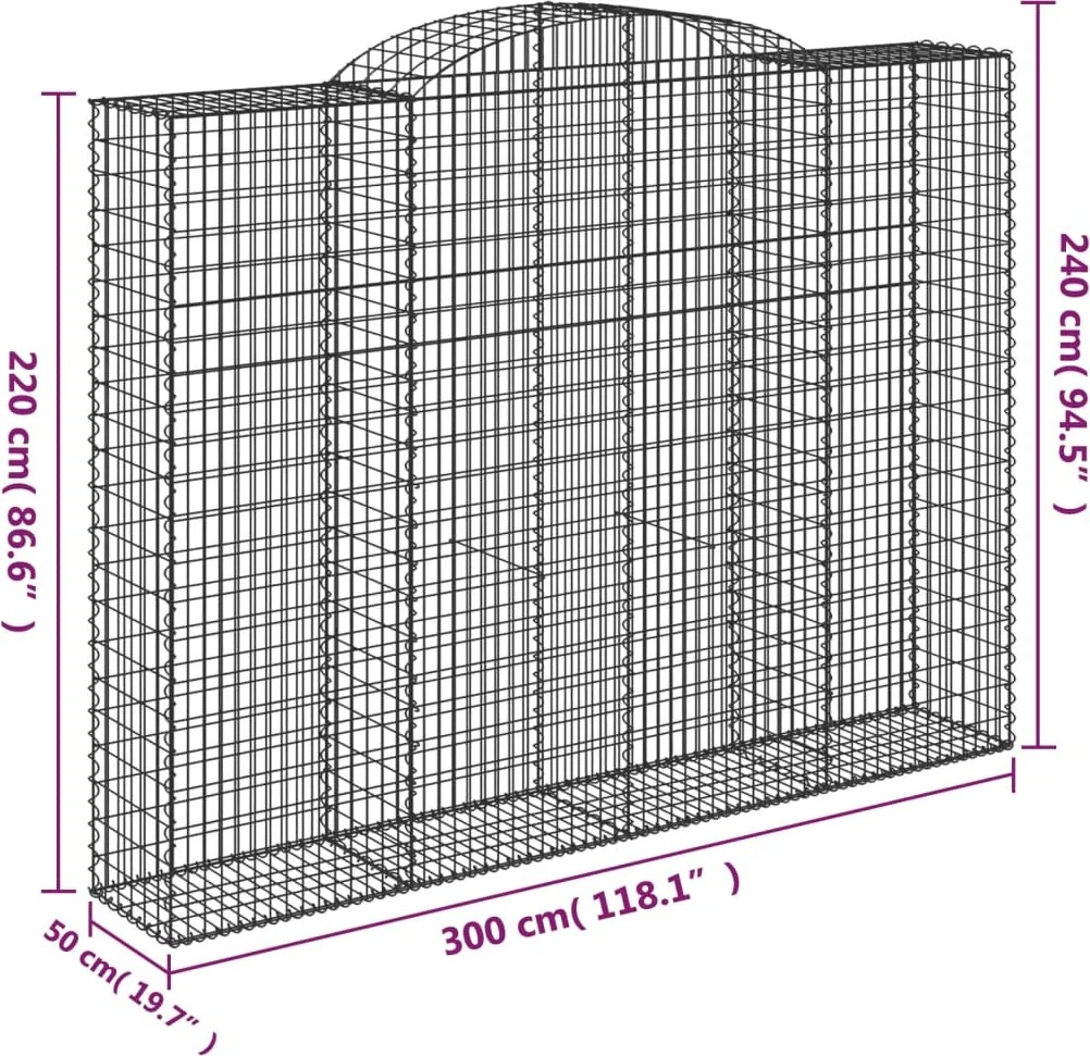 Klenutý gabionový koš 300 x 50 x 220/240 cm pozinkované železo 153521