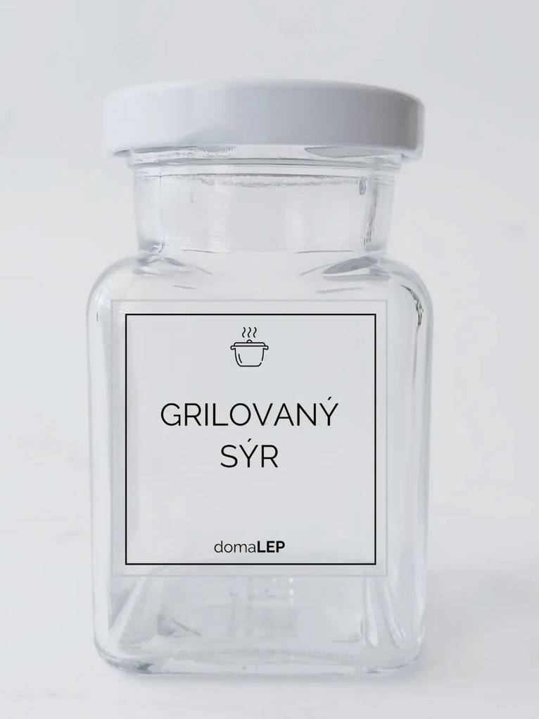 Samolepka na kořenky GRILOVANÝ SÝR průhledná 5 × 5 cm základní písmo