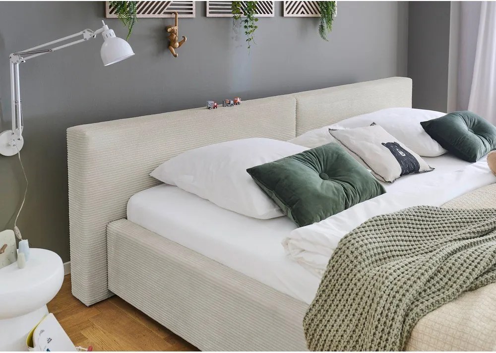 Béžová čalouněná dvoulůžková postel s úložným prostorem s roštem 200x240 cm Cube – Meise Möbel