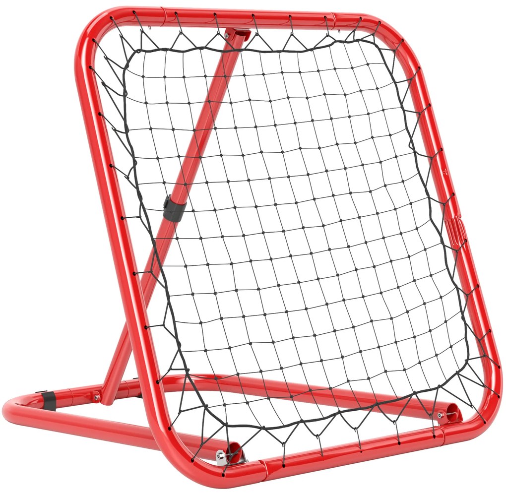 HOMCOM Odrážedlo pro fotbal, skládací fotbalové odražedlo 63 x 63 cm Nastavitelná fotbalová branka pro baseball basketbal, kovová, červená barva