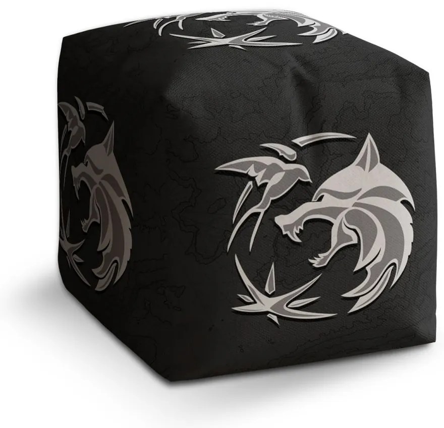 Taburet Cube Witcher černá mapa, černá