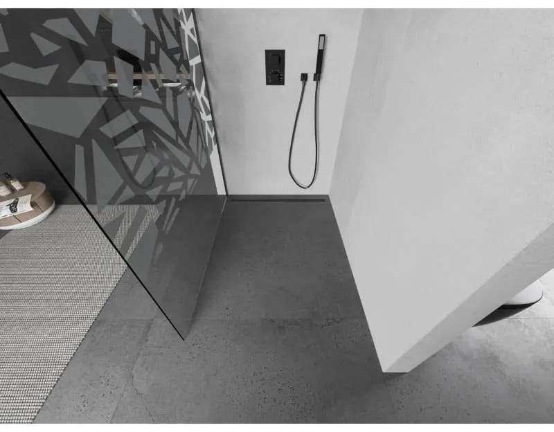 Mexen Kioto L, sprchová zástěna Walk-In 100 x 200 cm, 8mm čiré sklo bílý vzor, grafitový profil, 800-100-103-66-85