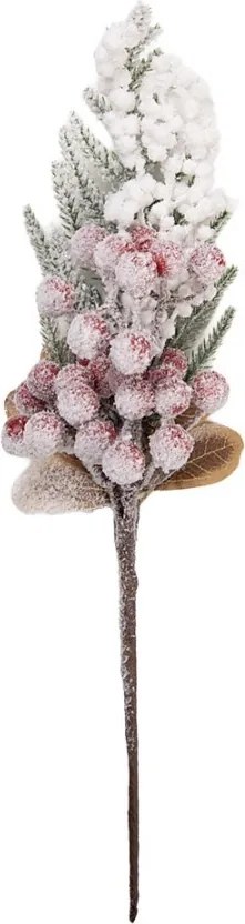 Vánoční dekorace zápich zasněžená jehličnatá větvička a bobule - 9*9*38 cm