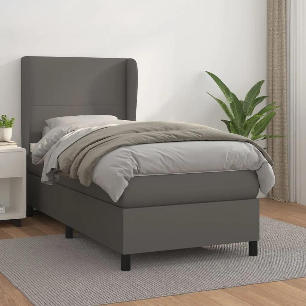 Box spring postel s matrací šedá 90x200 cm umělá kůže,  3128893