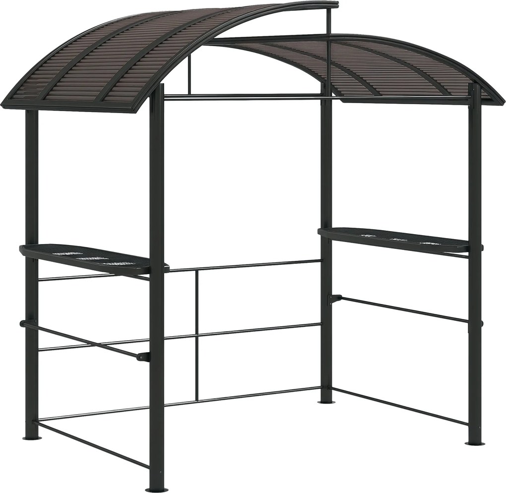 Grilovací altán Outsunny s plamenuvzdornou střechou, BBQ altán se 2 police, grilová terasa s UV ochranou, pergola do zahrady, na balkon, ocel PC tmavě