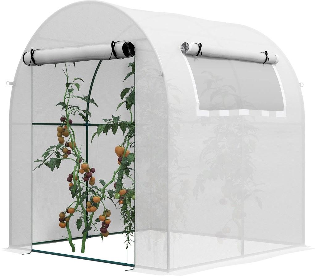 Zeleninový skleník Outsunny 180x180x200 cm Malý tunelový skleník s rolovacím dveřmi a oknem pro pěstování rostlin a květin Bílá | Aosom