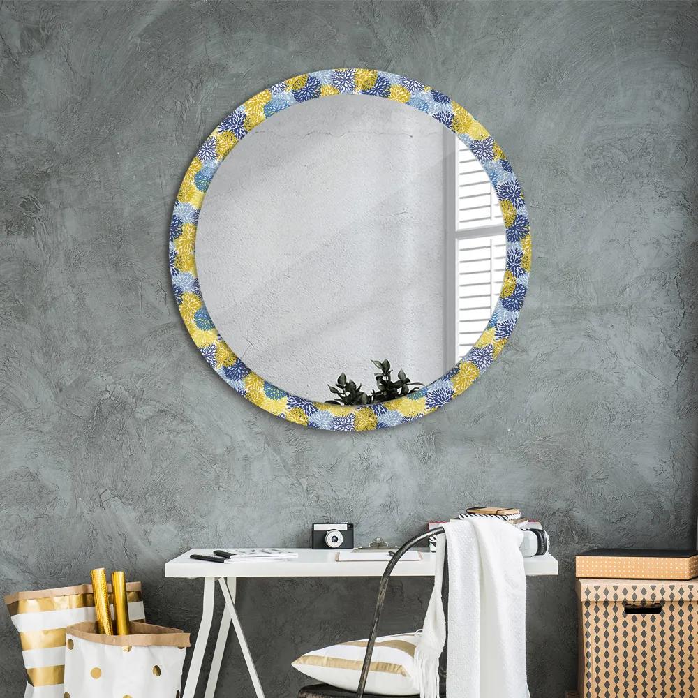 Kulaté dekorativní zrcadlo na zeď Modré květy fi 90 cm