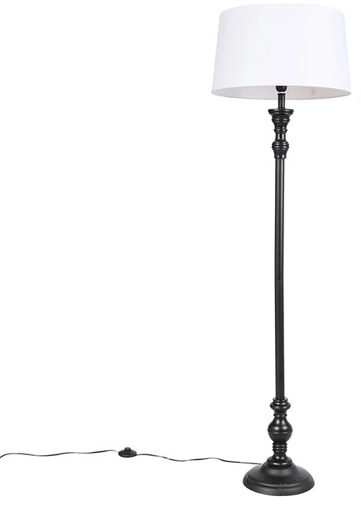 Stojací lampa černá s lněným stínítkem bílým 45cm - Classico