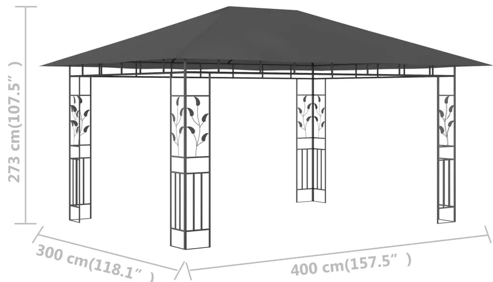 vidaXL Marketos Altán s moskytiérou 4 x 3 x 2,73 m antracitový 180 g/m²
