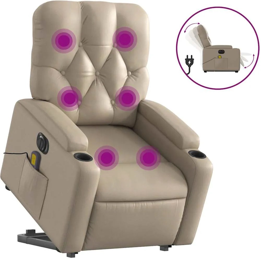 Elektrické zvedací masážní polohovací křeslo cappuccino koženka 3204799